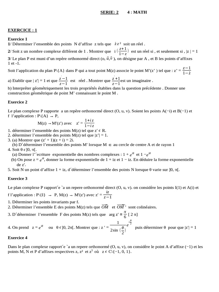 Serie 2 Complexes Pdf