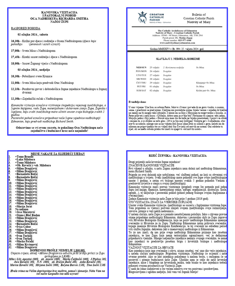 Nativity of Mary: Bulletin of Croatian Catholic Parish | PDF
