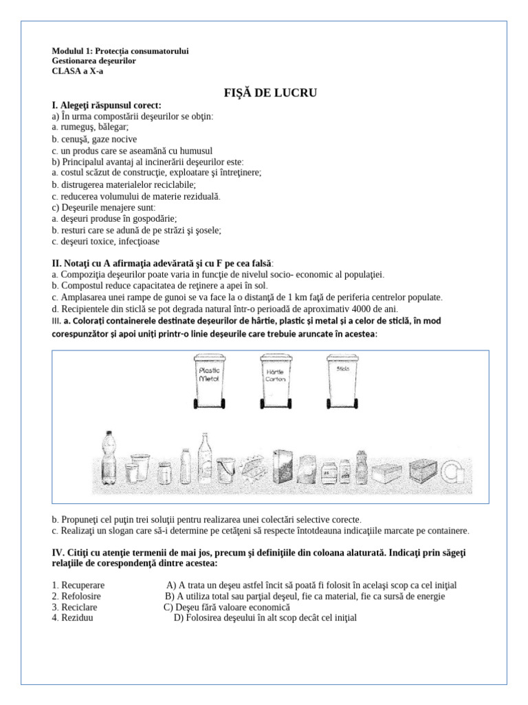 Fisa de Lucru Protectia Consumatorului | PDF