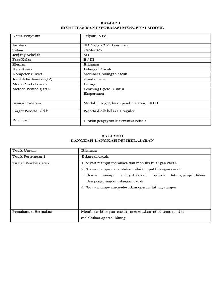 Modul MTK Kelas 3 | PDF