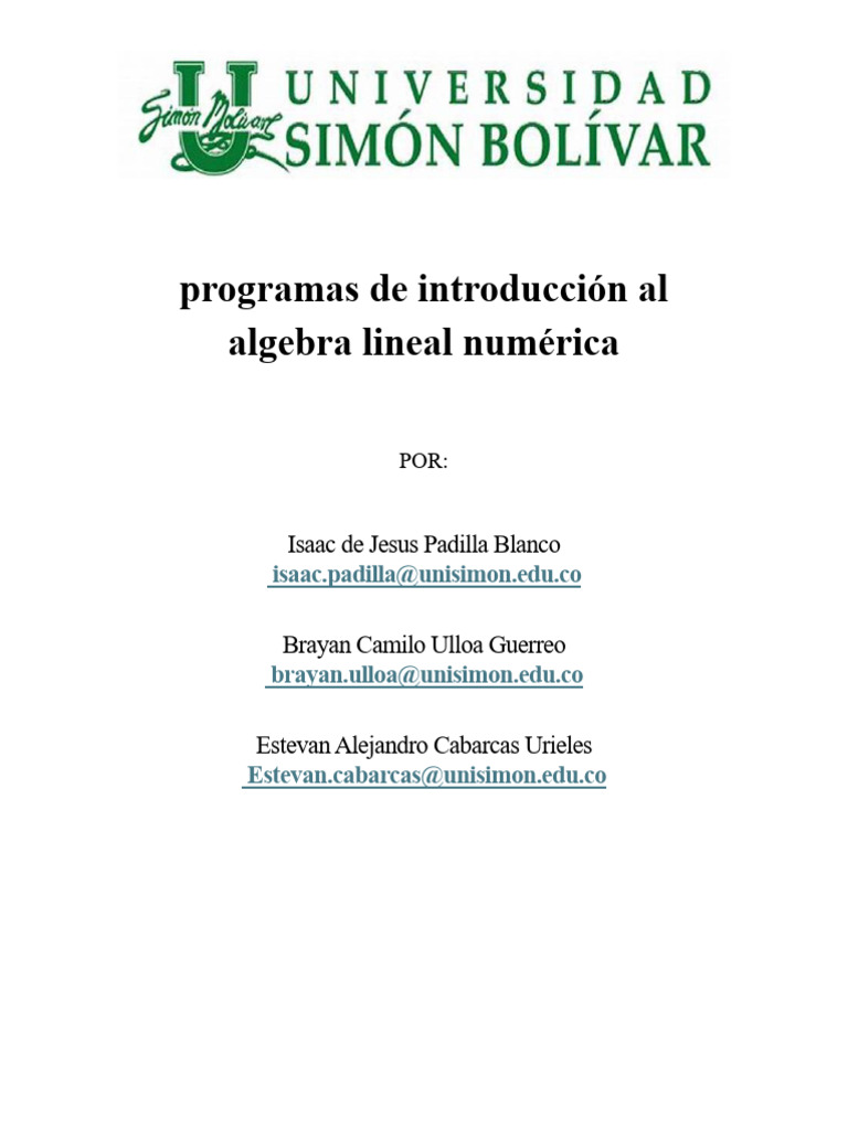 Programas de Introducción Al Algebra Lineal Numérica | PDF