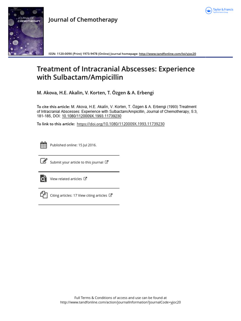 Treatment of Intracranial Abscesses Experience With Sulbactam ...