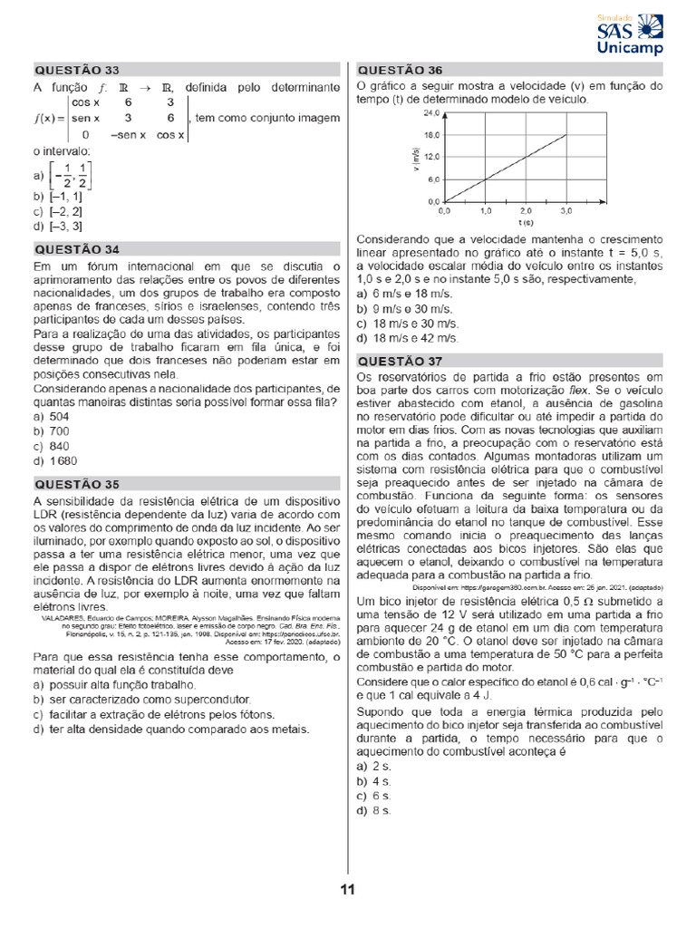 Resol Dos Exerc Do Projeto - SAS Unicamp - 2021 | PDF