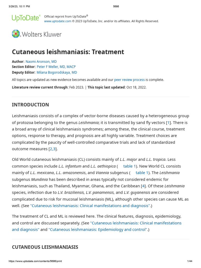 Cutaneous Leishmaniasis: Treatment: Leishmania | PDF