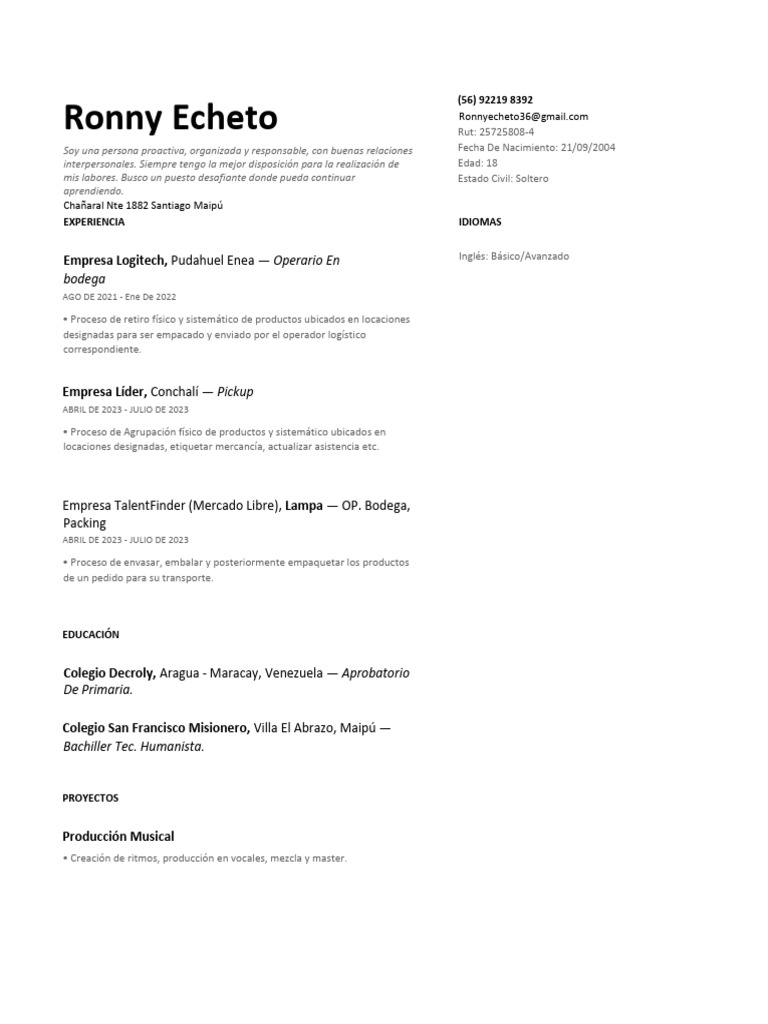 CV Ronny Echeto | PDF