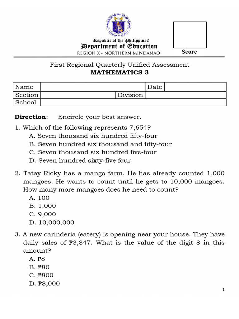 Math 3 Quarter 1 Final 1-30 | PDF