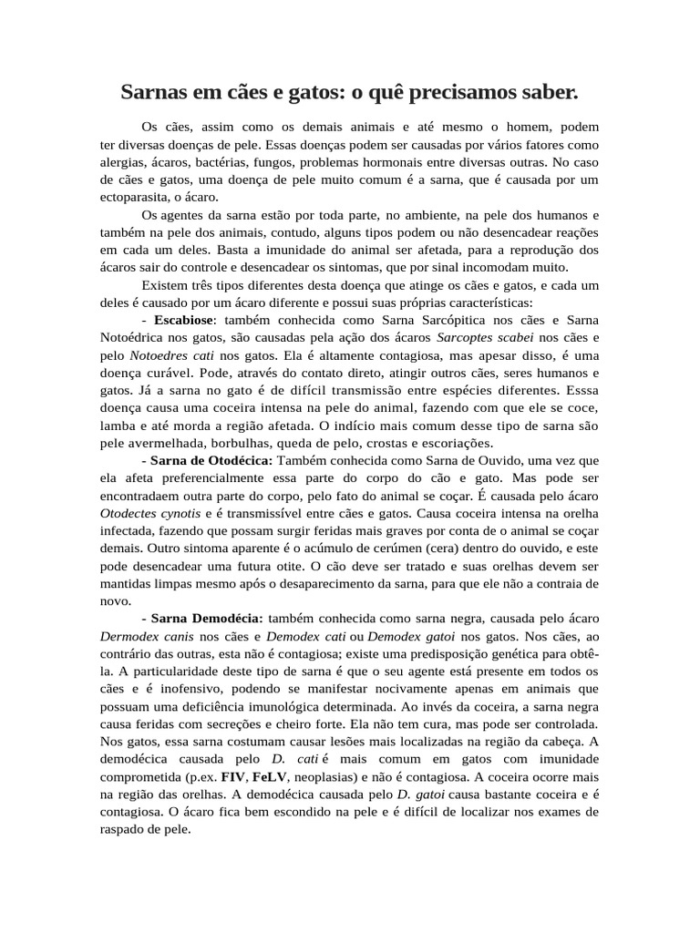 Sarnas em Cães e Gato | PDF