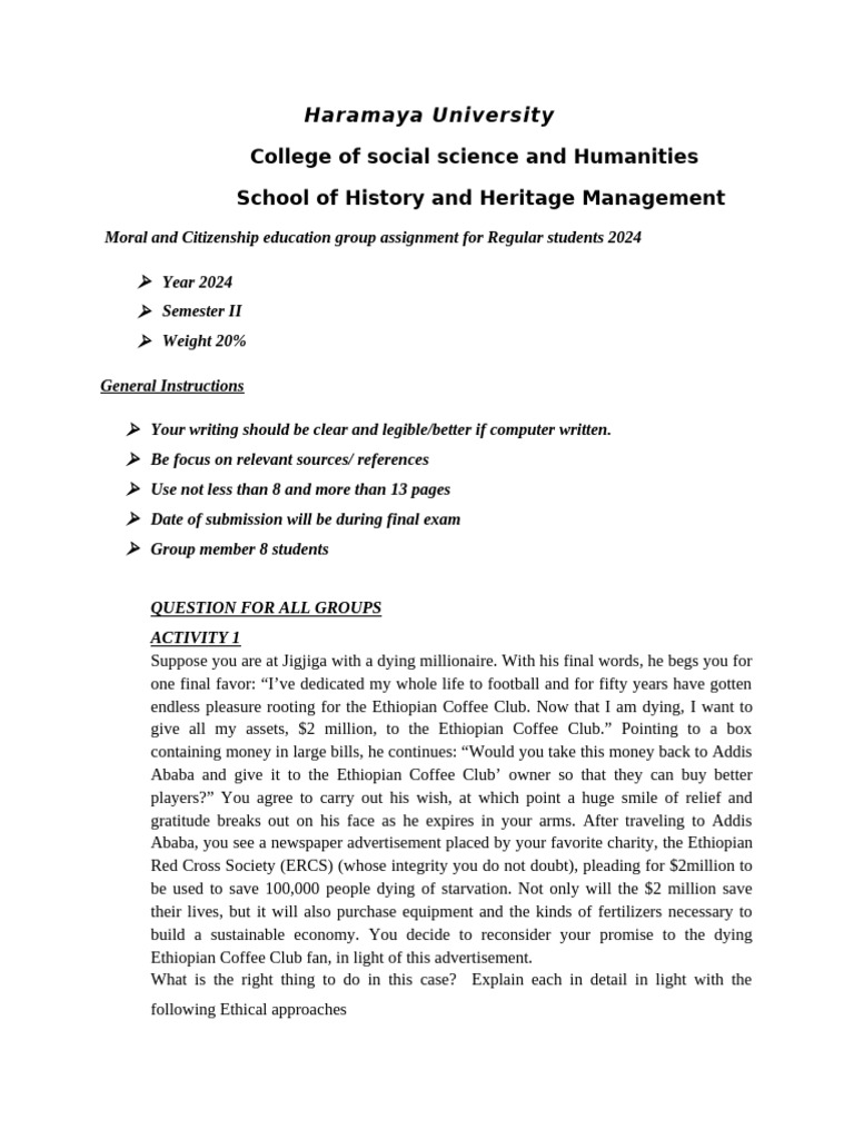 Assignment For Moral and Civics 2024 | PDF