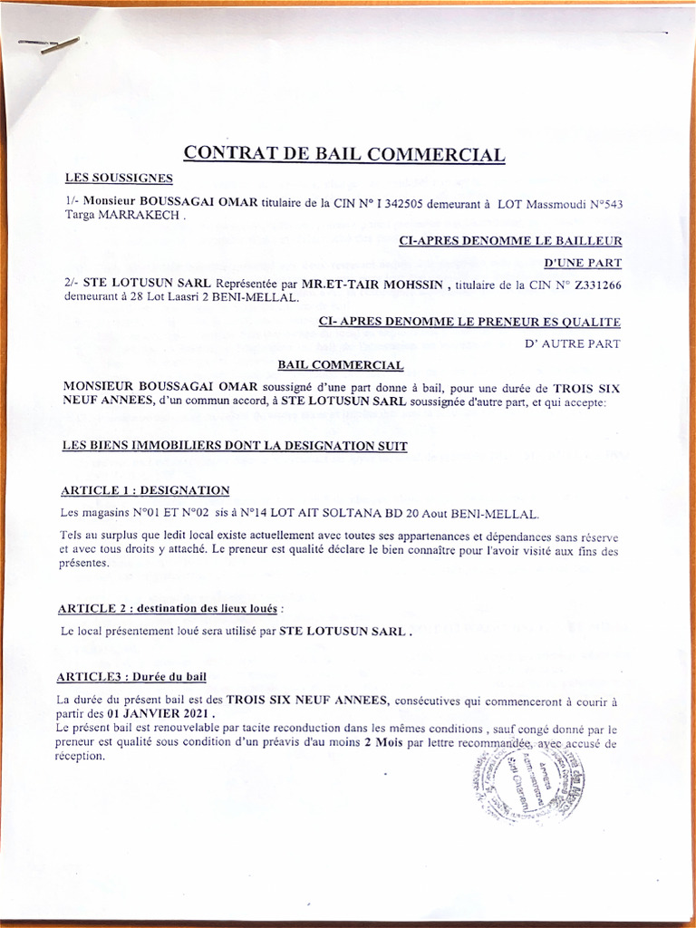 Contrat Bail 1 | PDF