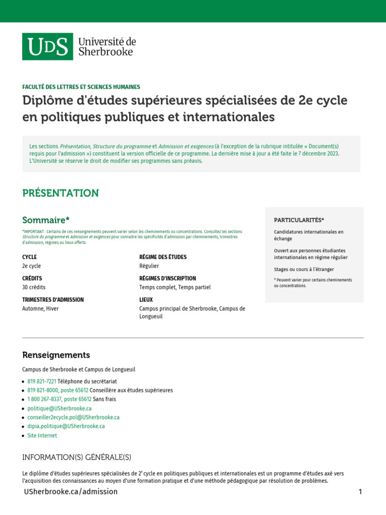 UdeS Programme 560 Diplome Detudes Superieures Specialiseesde 2e Cycle ...