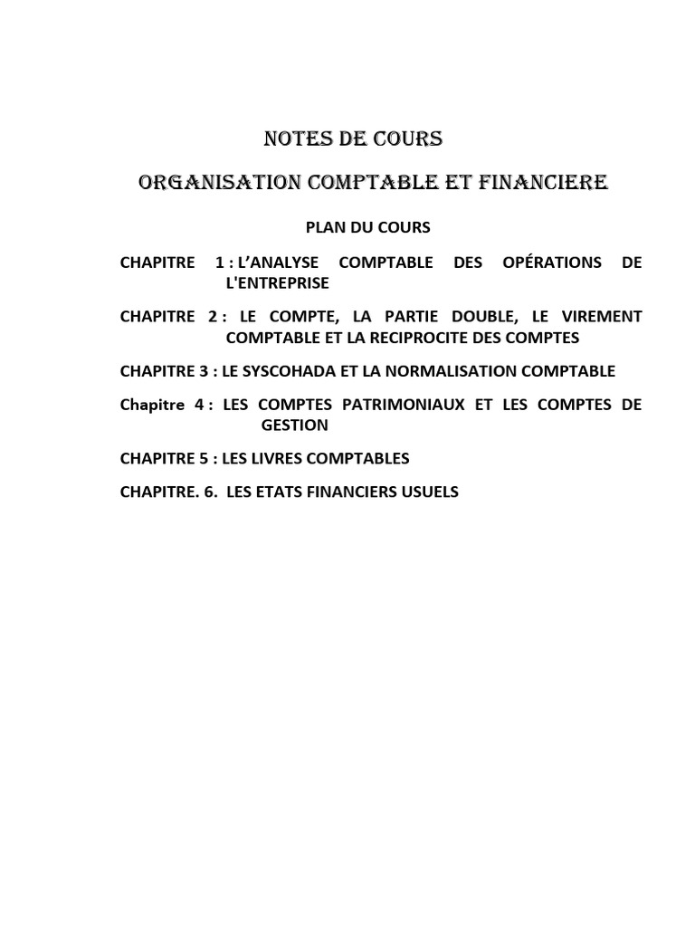 Cours Organisation Comptable Et Financière | PDF