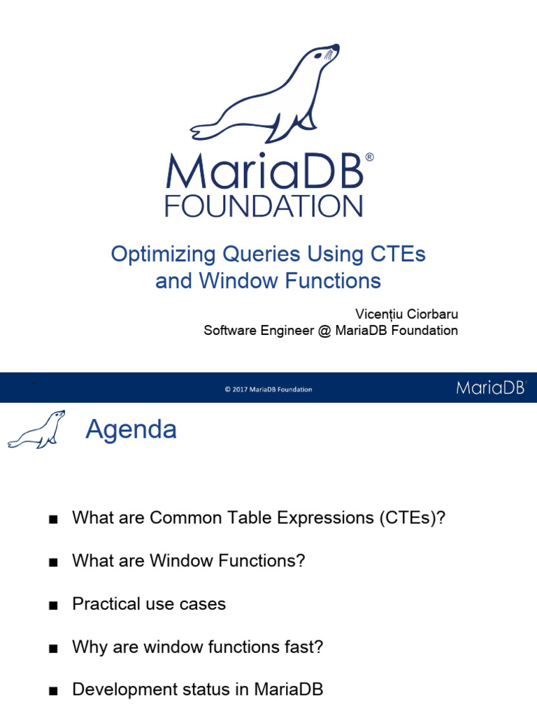 Window Functions Presentation MariaDB Foundation NY Developer Meeting | PDF | Software ...