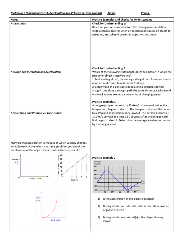 Acceleration Guided Notes | PDF | Acceleration | Velocity