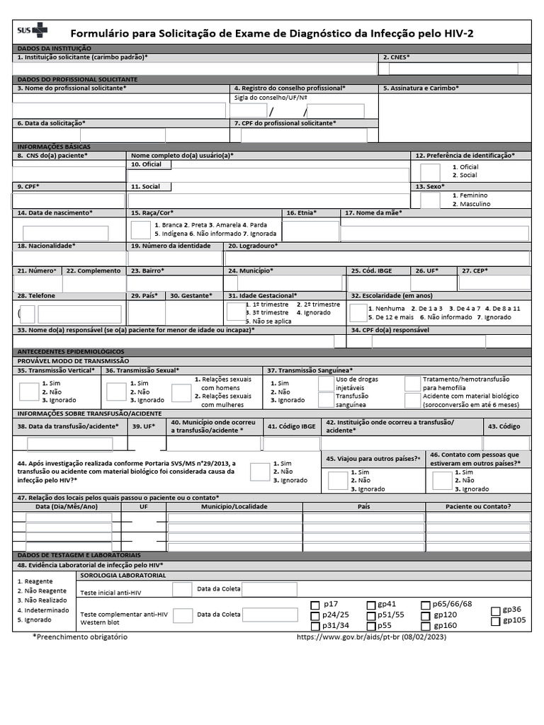 Form-Solicitação HIV-2 - Versão 08022023 - DIGITÁVEL | PDF