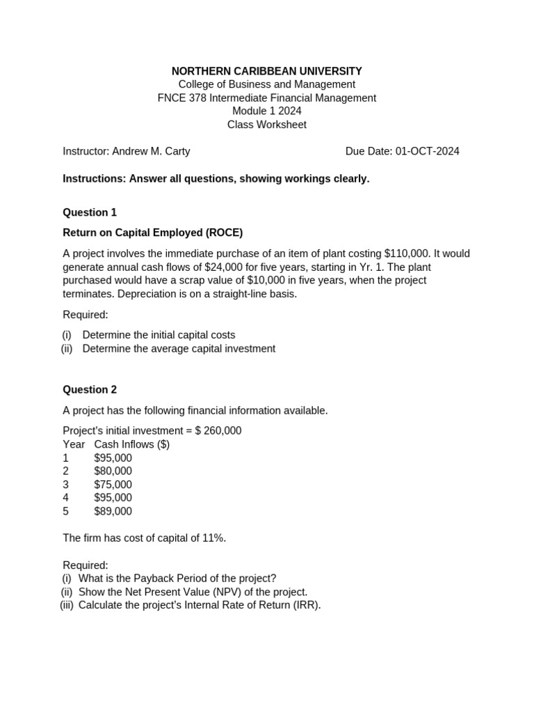 IFM Worksheet # 1 MOD 1 2024 | PDF