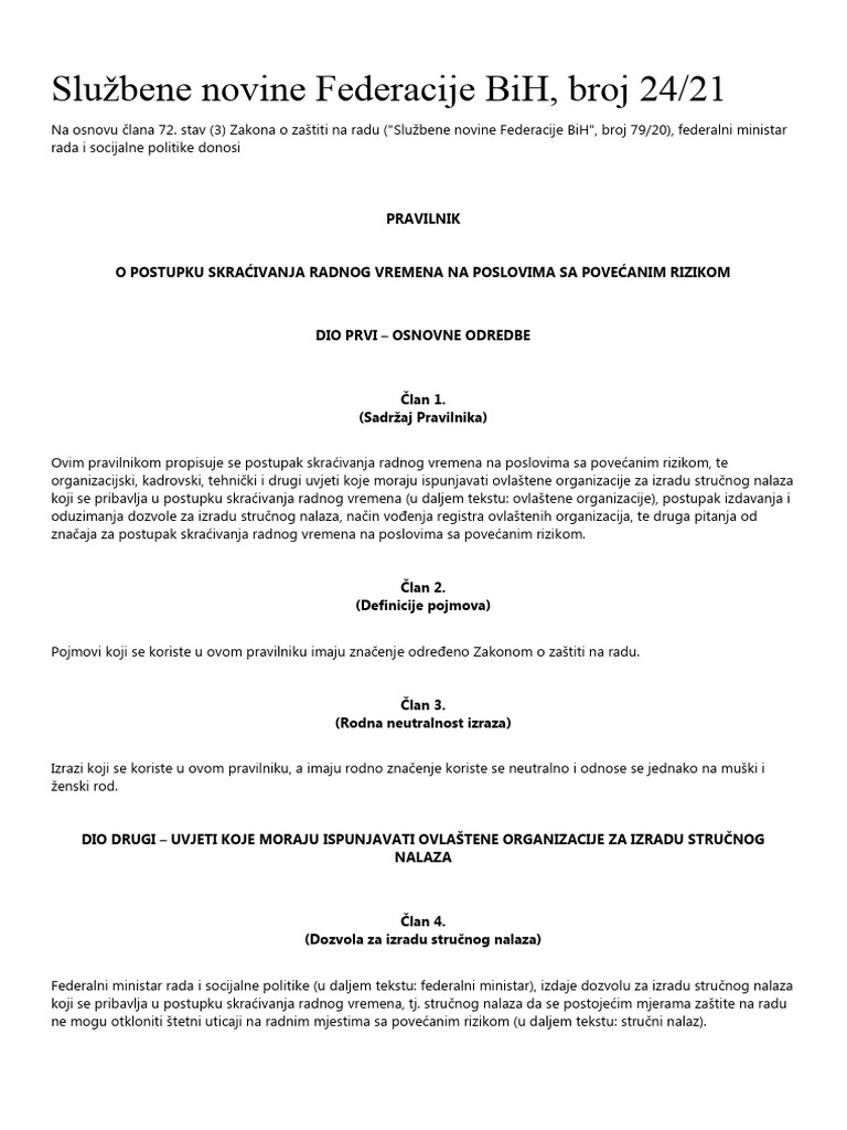 13 - Pravilnik o Postupku Skracivanja Radnog Vremena Na Poslovima S ...