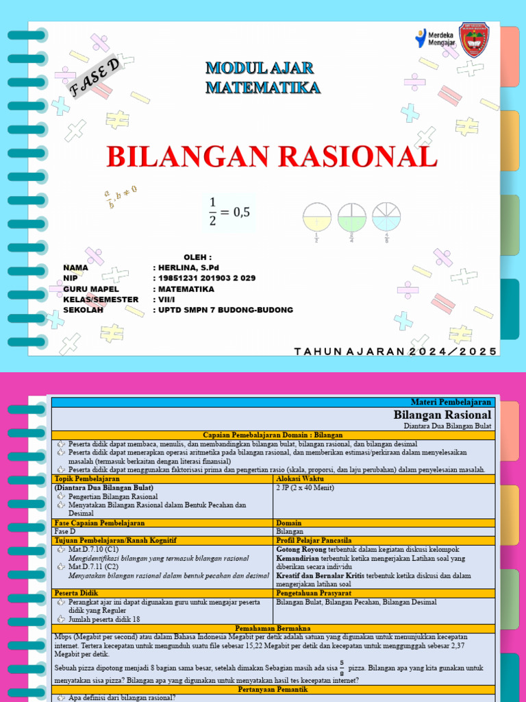Modul Ajar Matematika Kelas 7 Bilangan Rasional | PDF