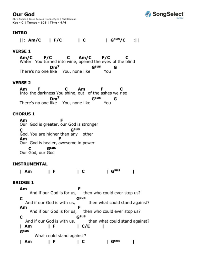 Our God - SongSelect Chart in C-1 | PDF