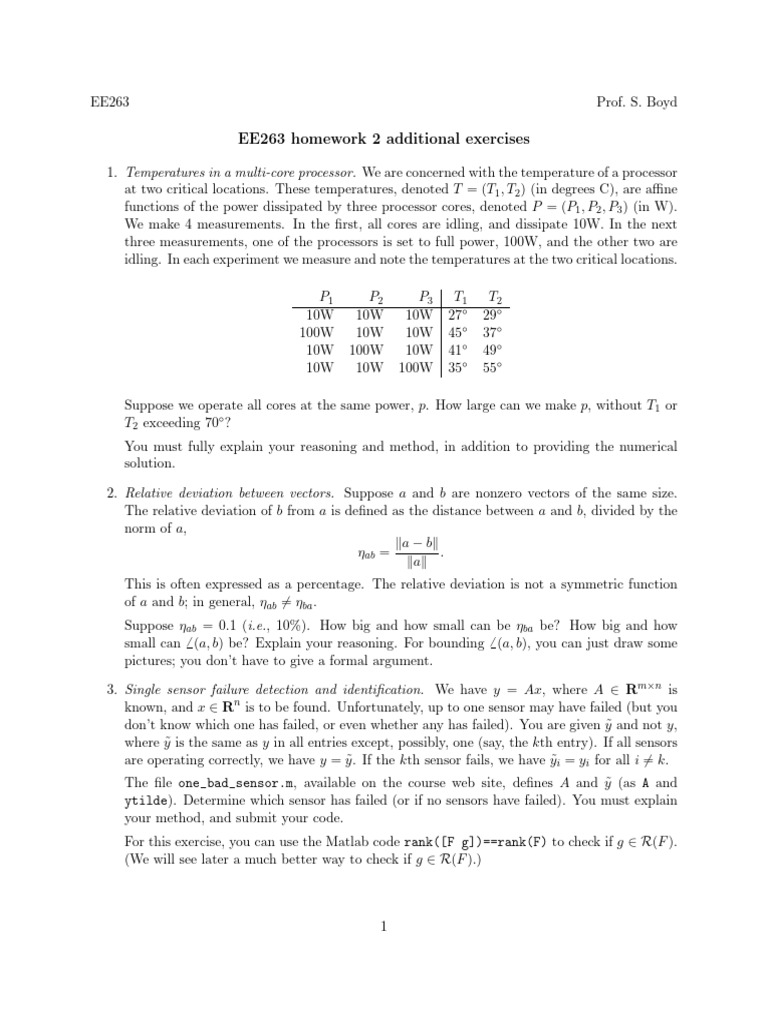 EE263 HW2 Additional Exercises | PDF