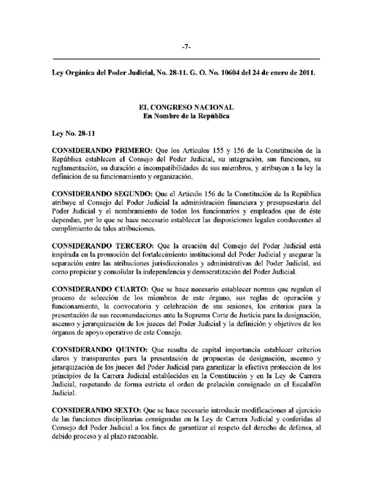 Ley 28-11, Del Consejo Del Poder Judicial | PDF