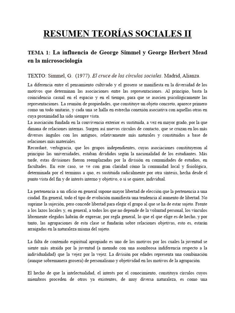 Resumen Teorías Sociales Ii | PDF