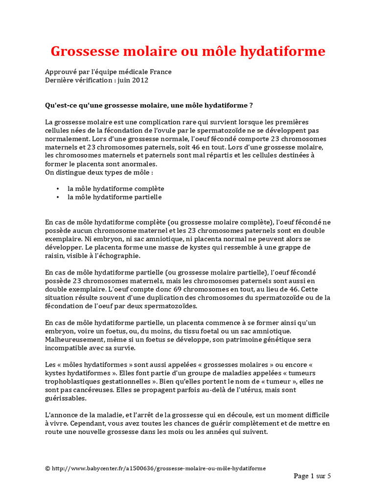 Grossesse Molaire Ou Mole Hydatiforme | PDF