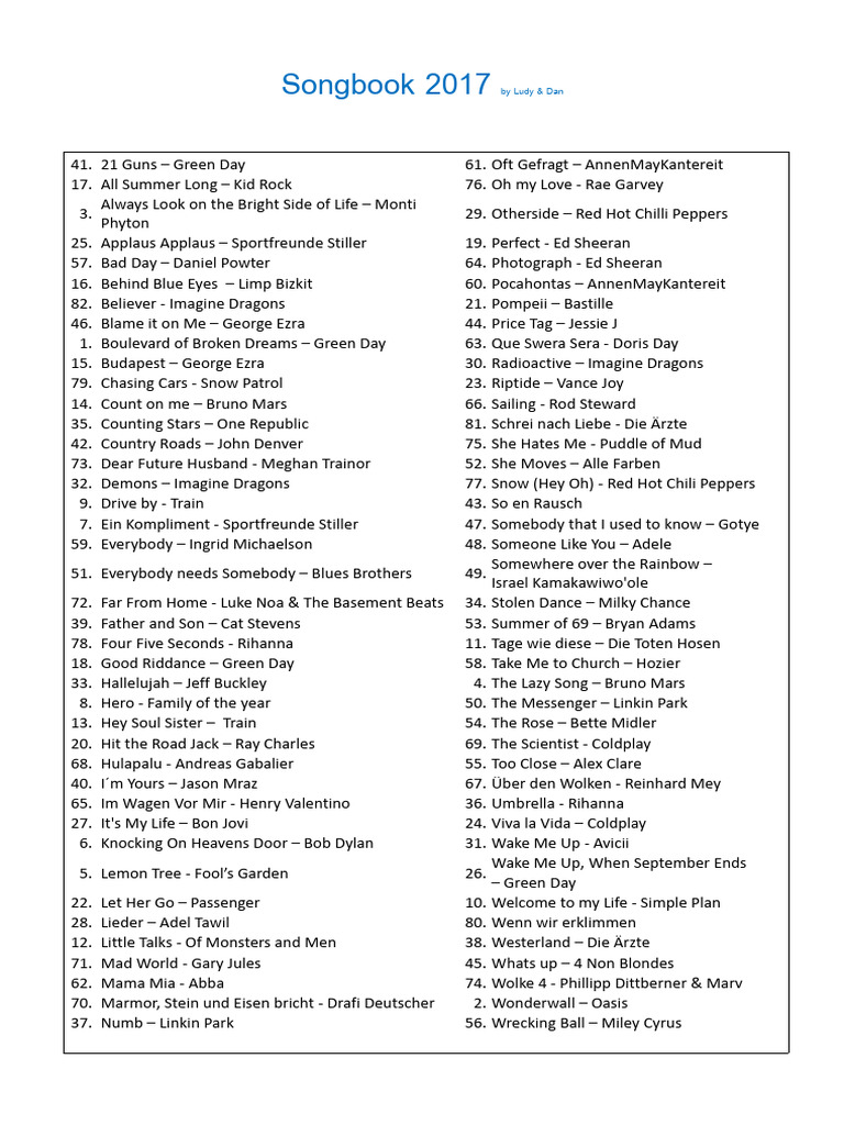 Songbook 2017 Dan PDF | PDF