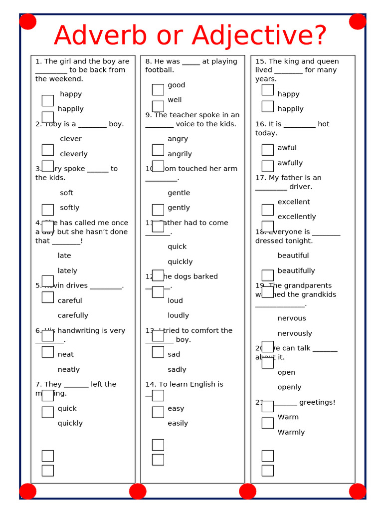 Adverb and Adjective Exercises | PDF