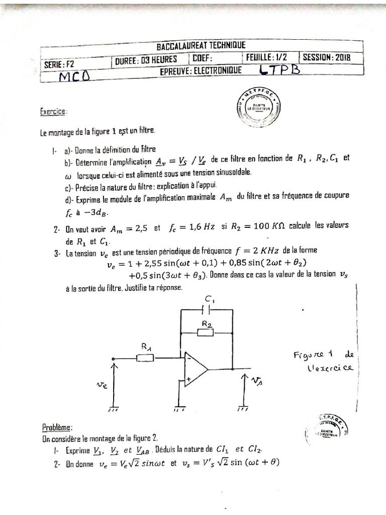Bac F2 2018 Electronique | PDF