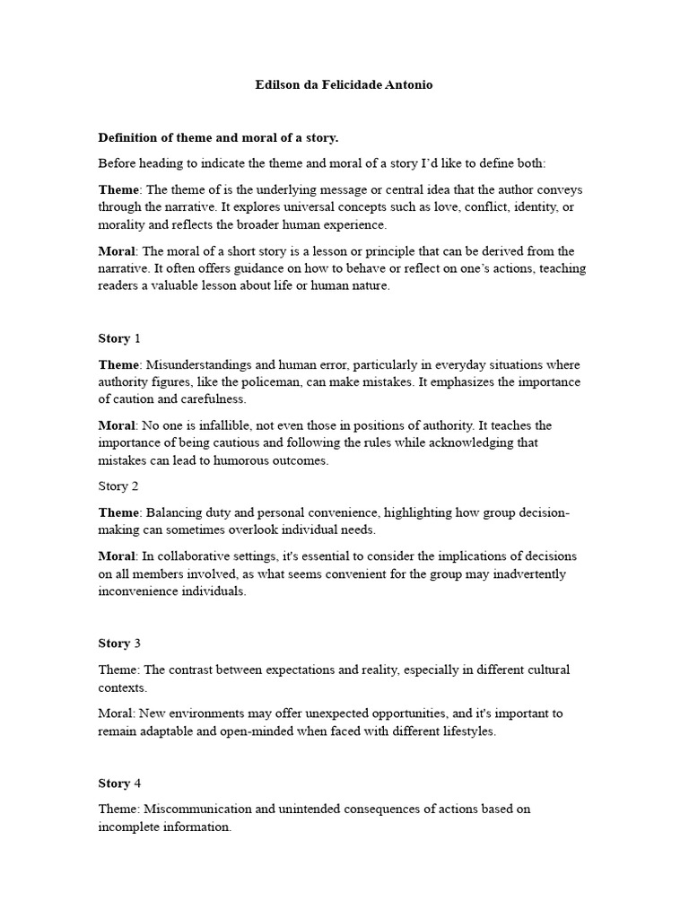 Theme and Moral of Stories | PDF | Morality | Humour