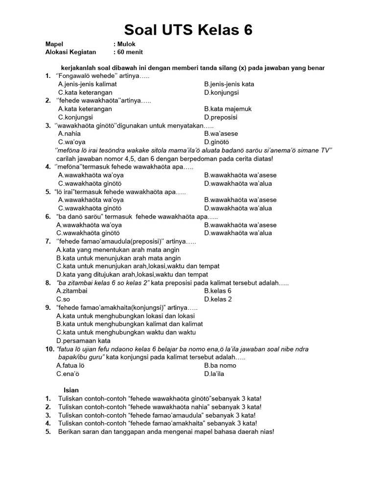 Soal UTS Kelas 6 | PDF