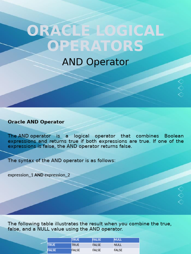Oracle Logical Operators | PDF
