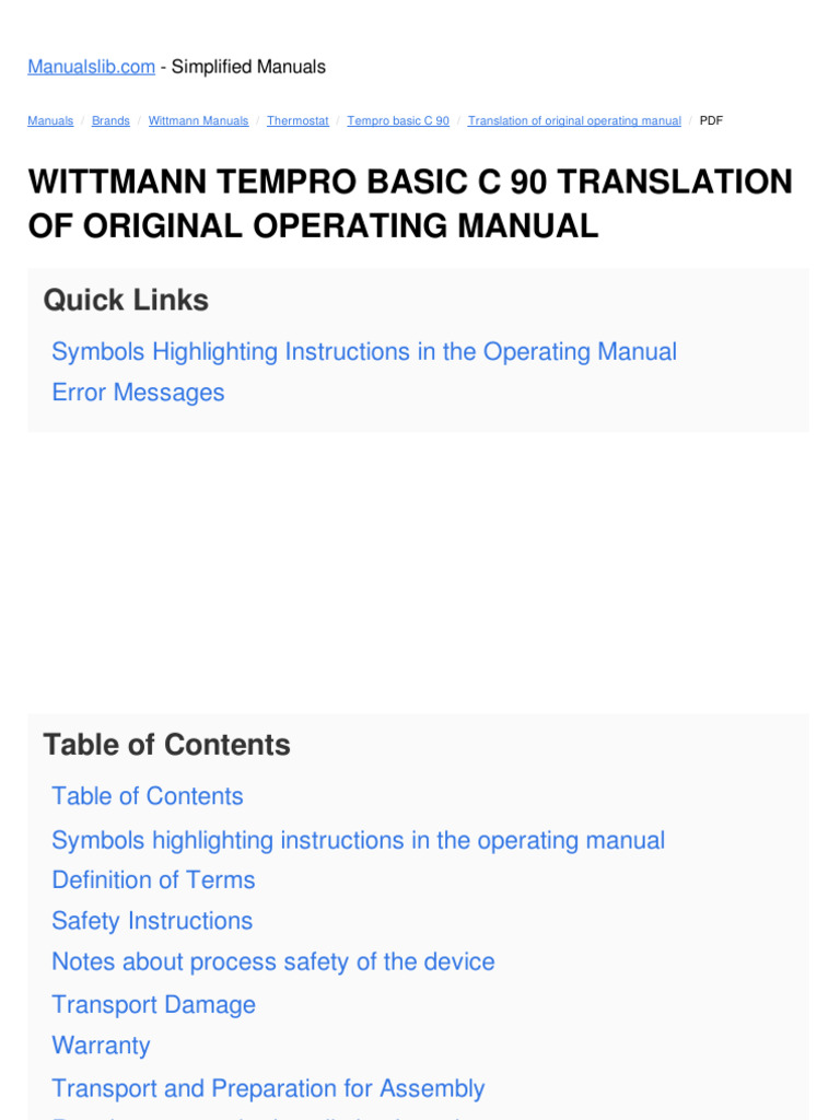 Wittmann Tempro Basic C 90 Translation of Original Operating Manual | PDF