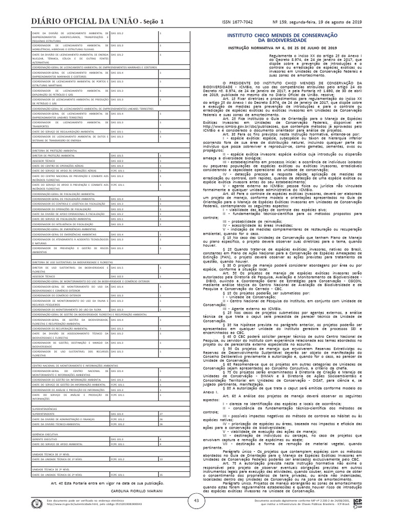 IN - ICMBio - 06 - 2019 - Prevenção de Introduções e o Exoticas e ...