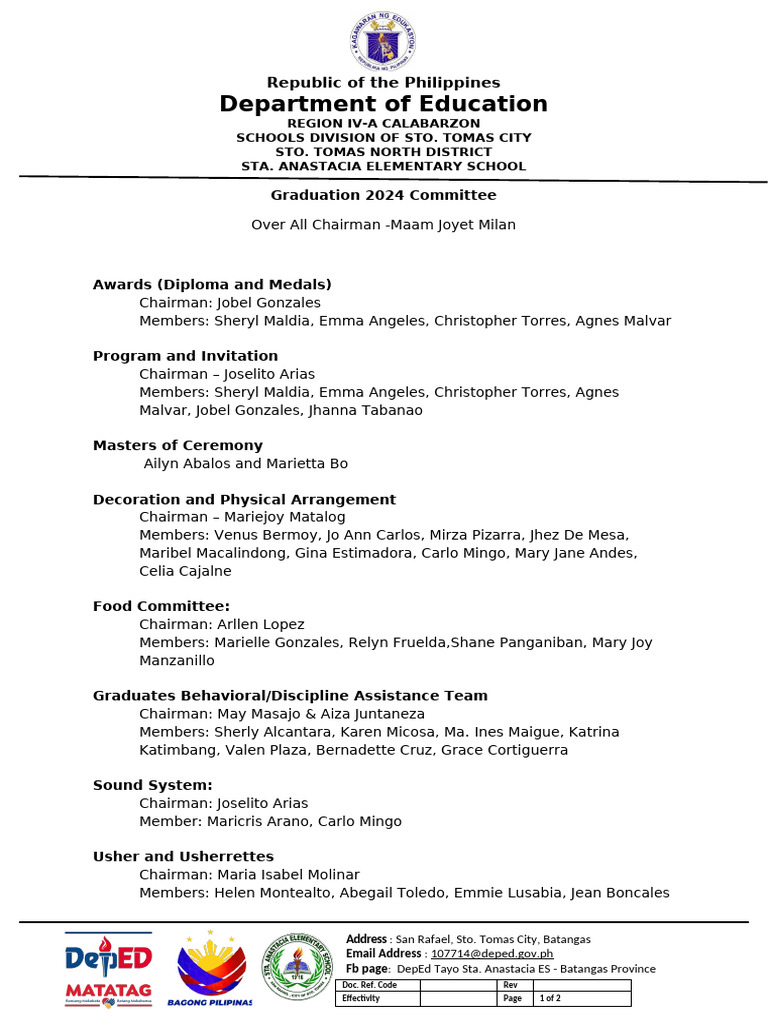 Graduation Committee 2024 Overview | PDF