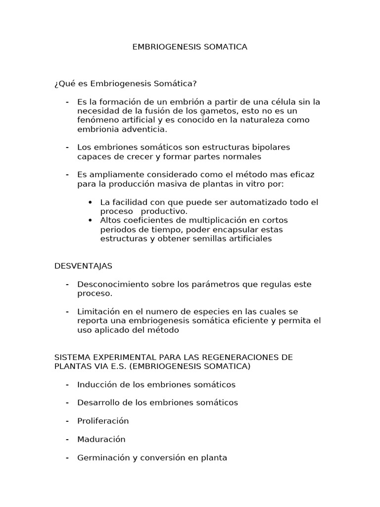 Taller EMBRIOGENESIS SOMATICA | PDF
