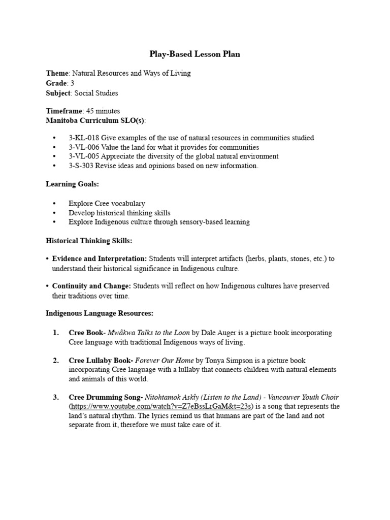 Play Based Lesson Plan | PDF