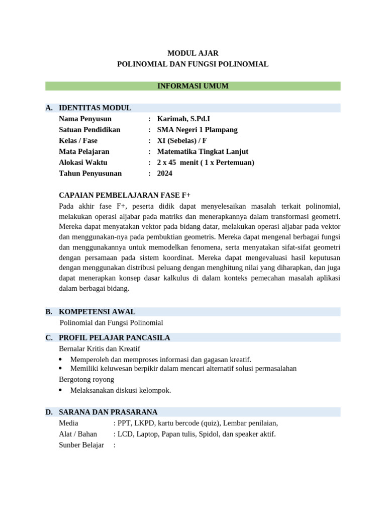 Modul Ajar Untuk Ukin | PDF