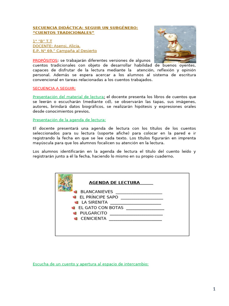 1 SECUENCIA DIDÁCTICA Cuentos Tradicionales | PDF