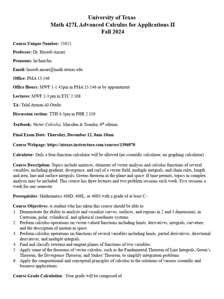 Vector Calc Syllabus | PDF