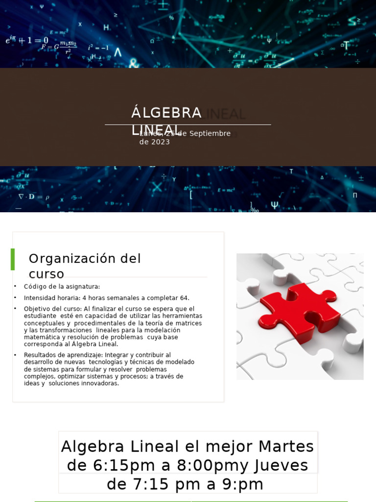 Presentación Del Curso de Álgebra Lineal | PDF