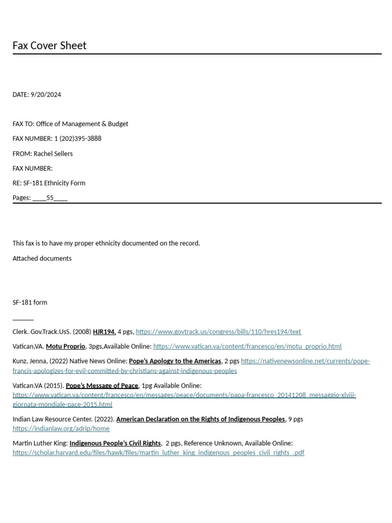 SF-181 Ethnicity Documentation Fax | PDF | Race And Ethnicity In The ...
