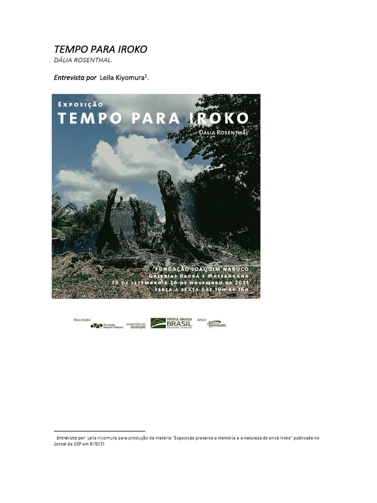 Entrevista TEMPO PARA IROKO Por Leila Kiyomura | PDF