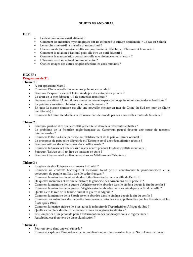 GRAND ORAL-exemples de Sujets | PDF