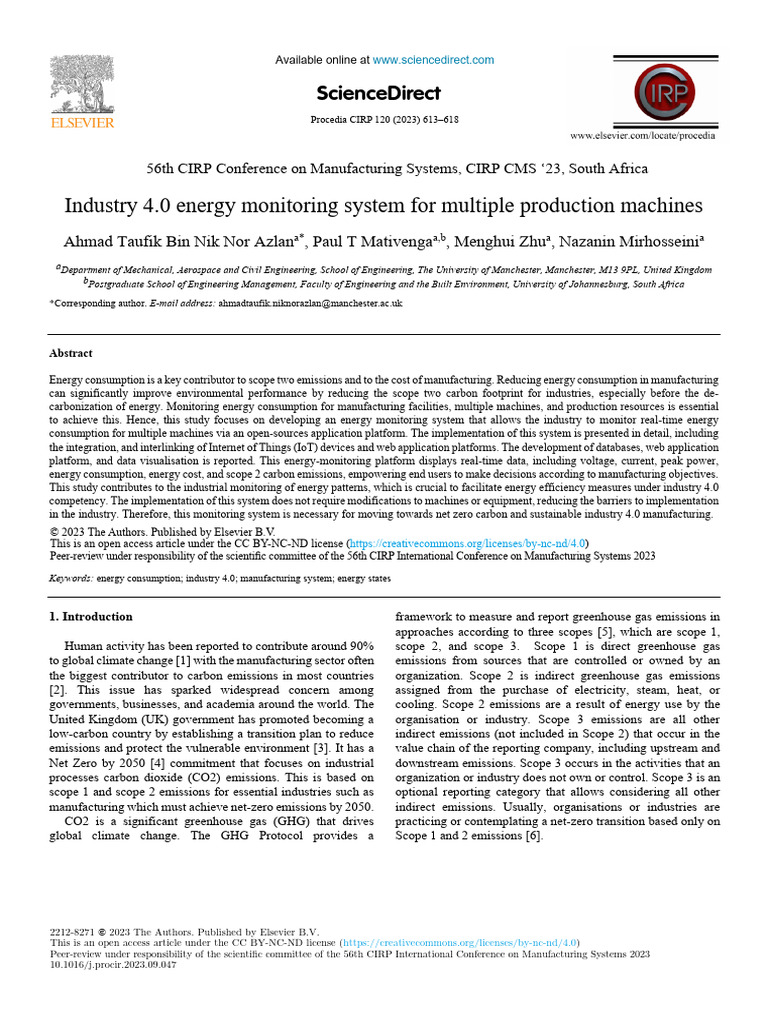Industry 4 0 Energy Monitoring System For Multiple Productio - 2023 - Procedia C | PDF