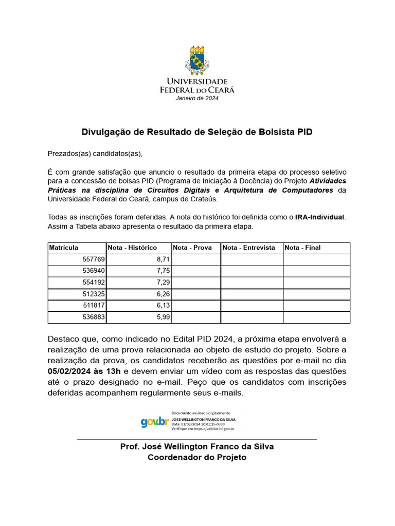 Resultado PID - 1 Fase Assinado | PDF