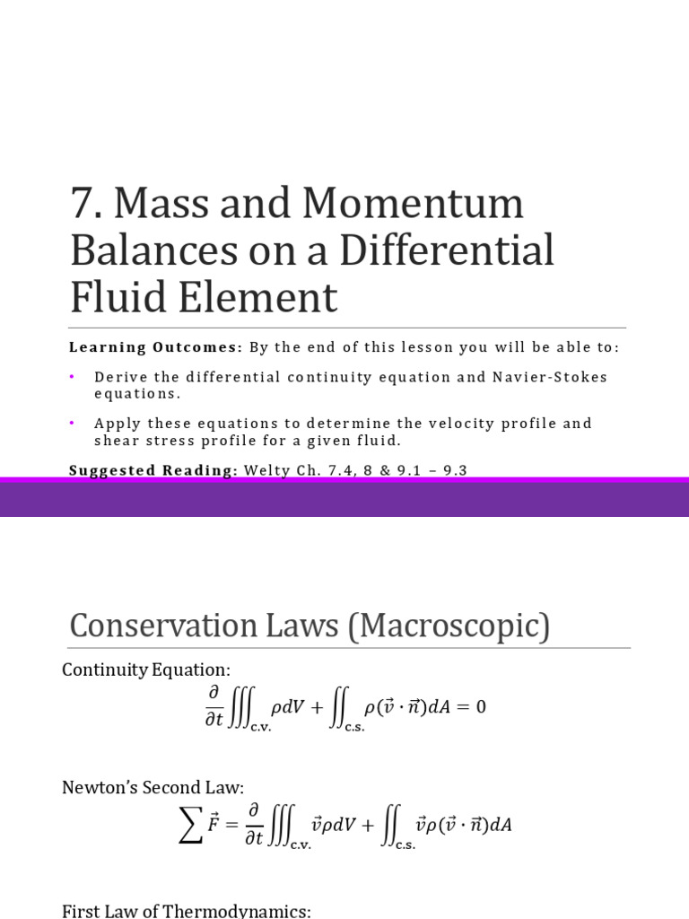 Mass and Momentum Balances On A Differential Fluid Element Part 1 ...
