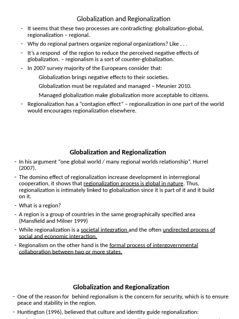 Globalization and Regionalization | PDF