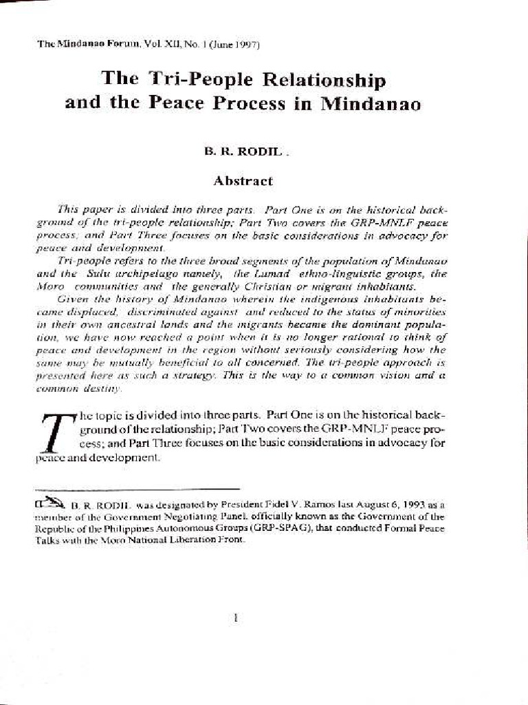 The Tri-People Relationship and The Peace Process in Mindanao | PDF
