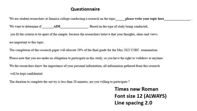 Questionnaire Heading | PDF